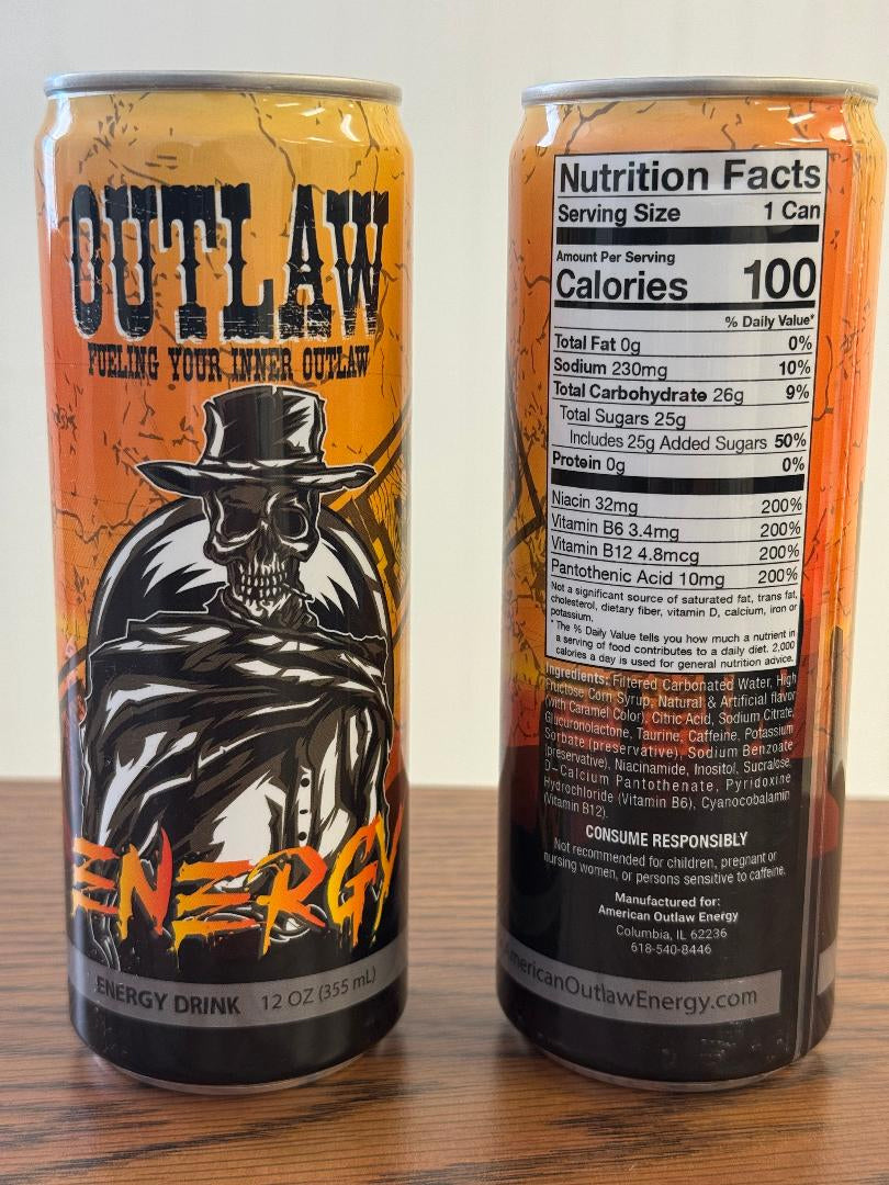 Outlaw Energy Drink 12 oz. Can – Allan Middendorf Racing LLC